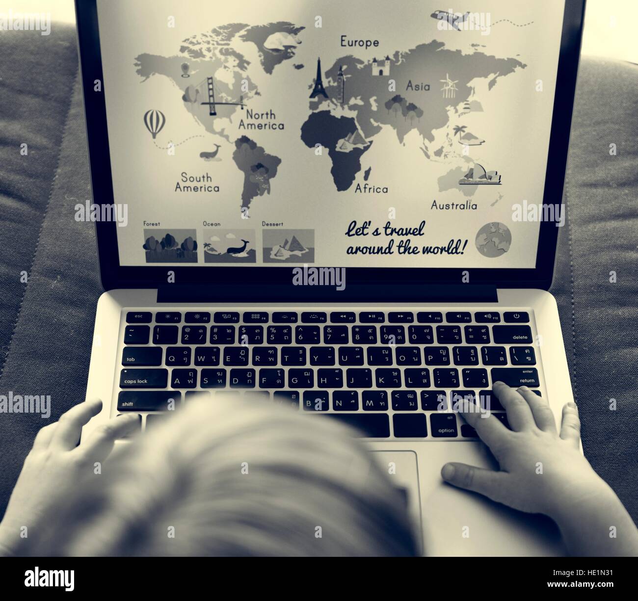 Little Girl Using Device Concept Stock Photo - Alamy