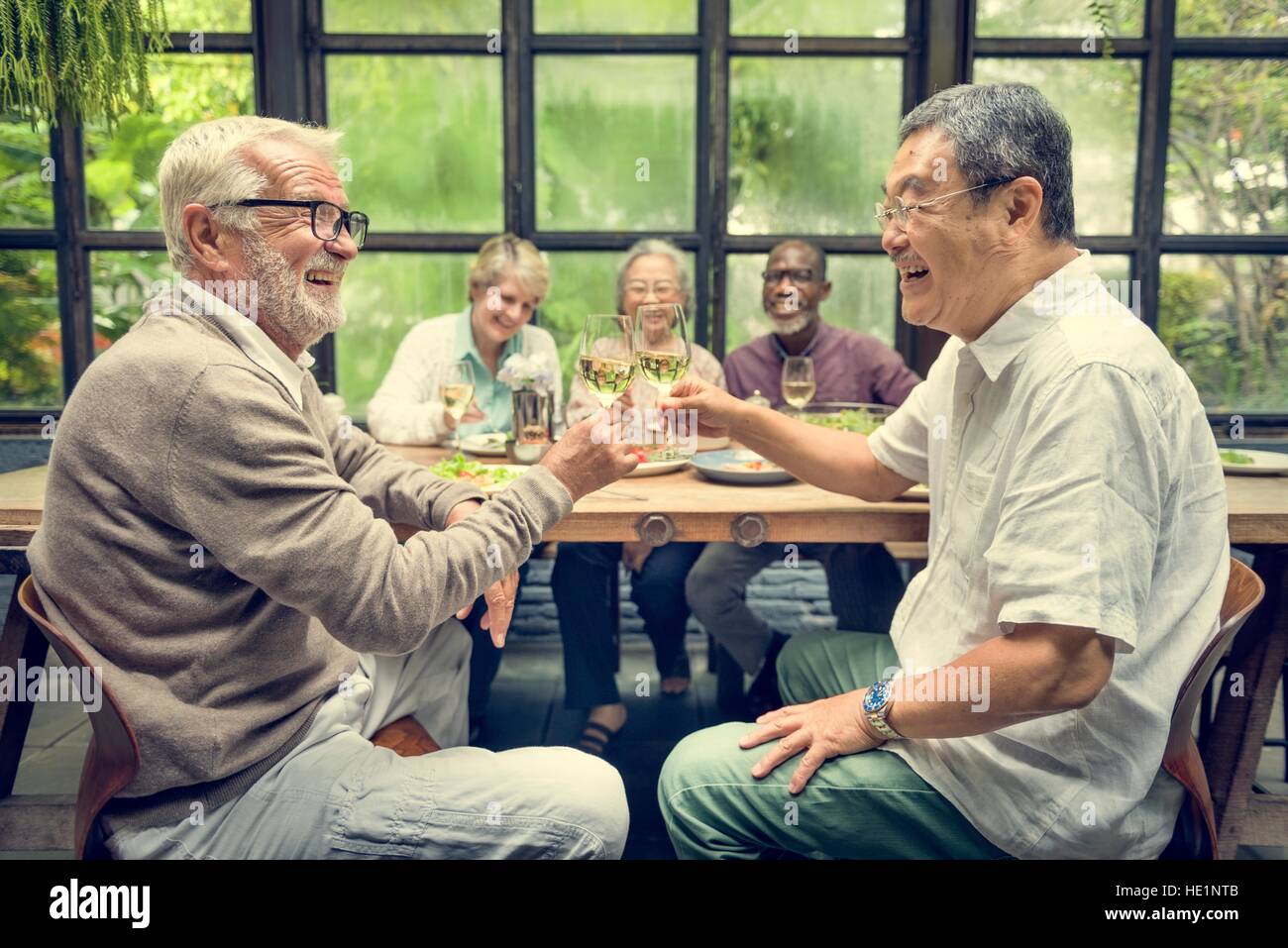 Group of Senior Retirement Meet up Happiness Concept Stock Photo - Alamy