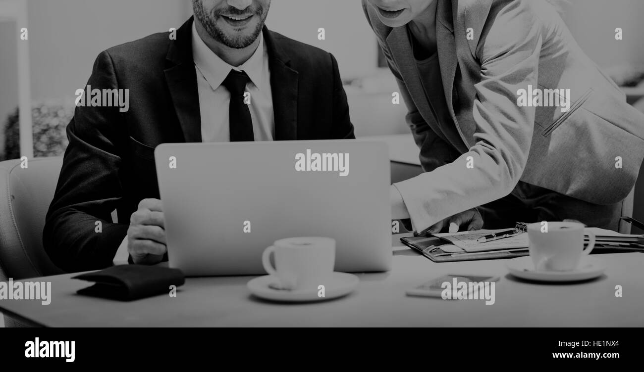 Business People Discussion Laptop Technology Togetherness Concept Stock ...