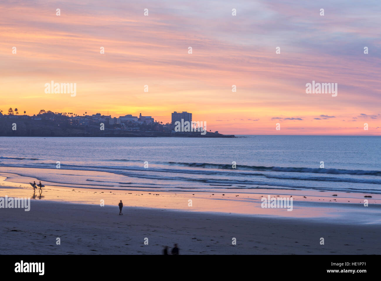 View of the city of La Jolla at sunset from La Jolla Shores Beach. La ...