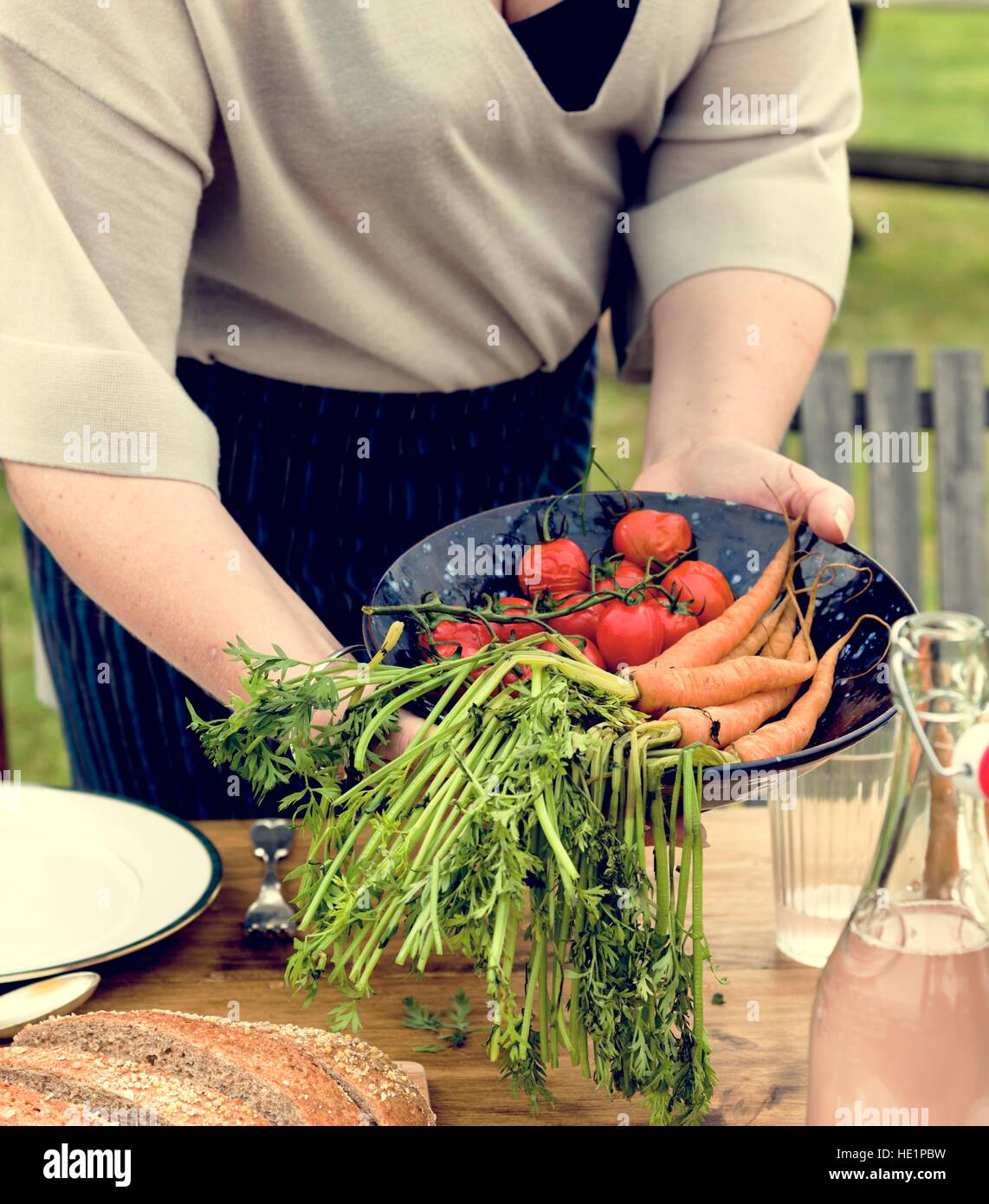 Woman Preparing Table Dinner Concept Stock Photo - Alamy