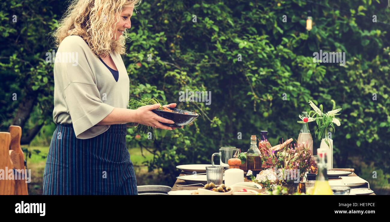 Woman Preparing Table Dinner Concept Stock Photo - Alamy