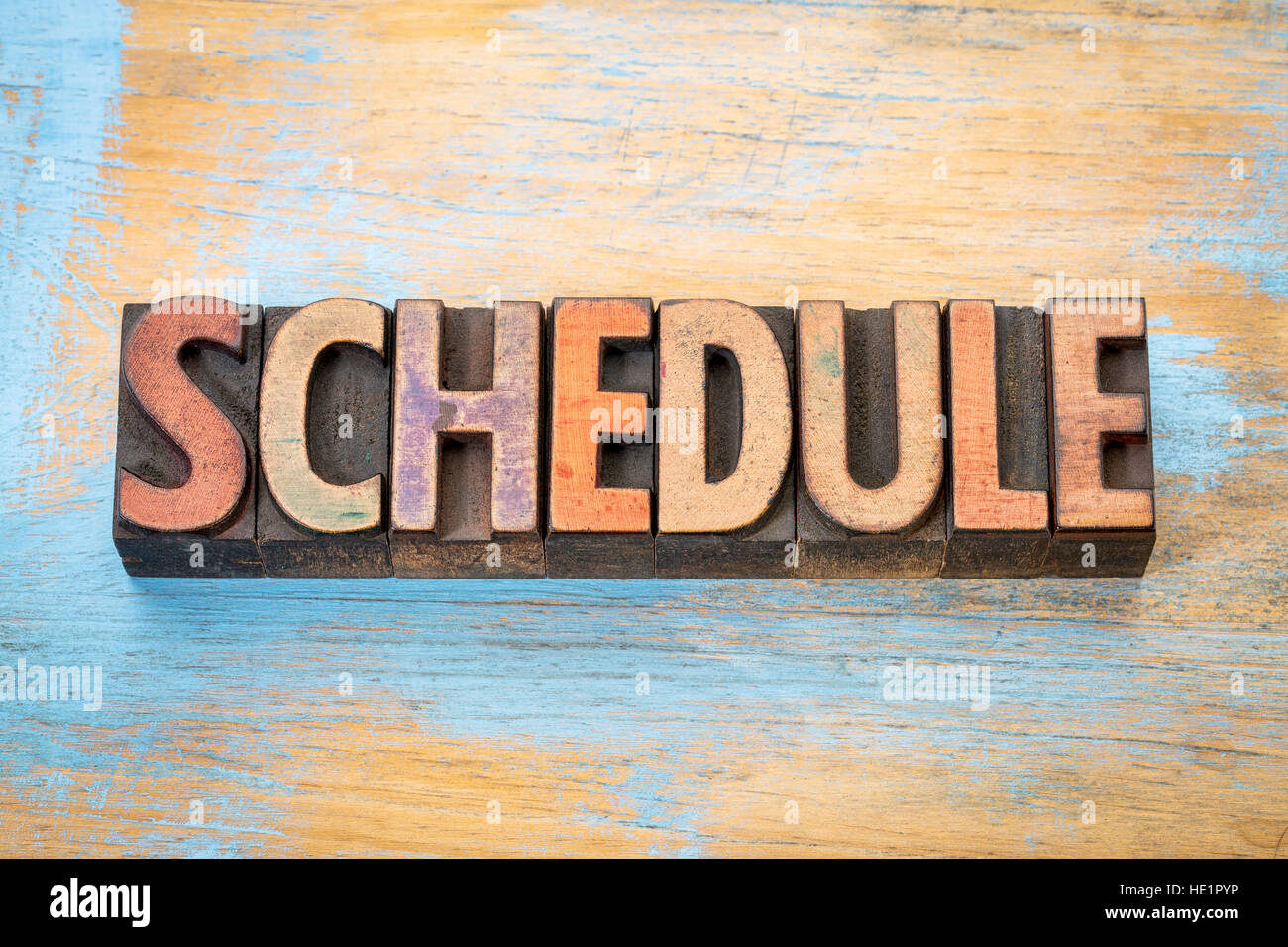 schedule - word abstract in vintage letterpress wood type Stock Photo ...