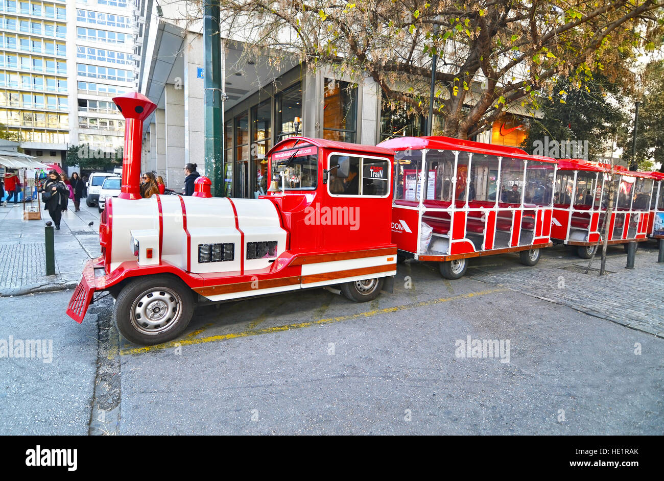 the ''Athens Happy Train'' at Ermou street Syntagma Greece Stock Photo ...