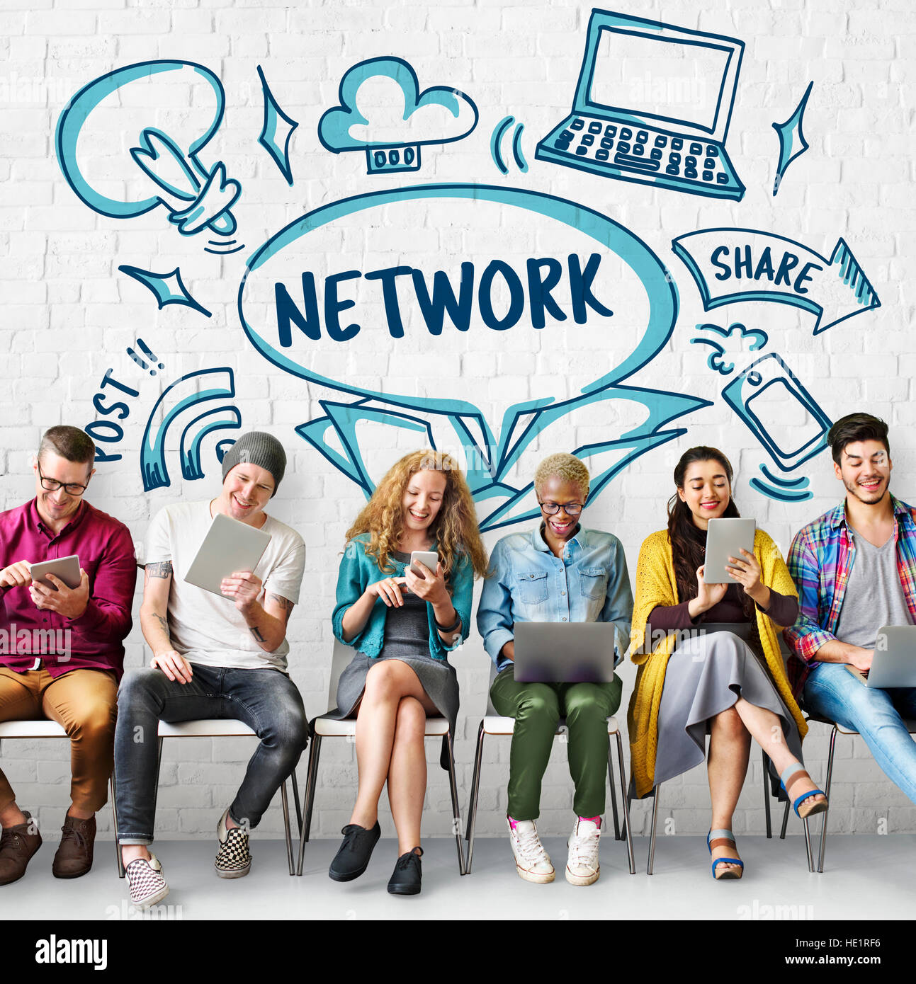 Network Connection Ideas Outside Box Sketch Concept Stock Photo - Alamy
