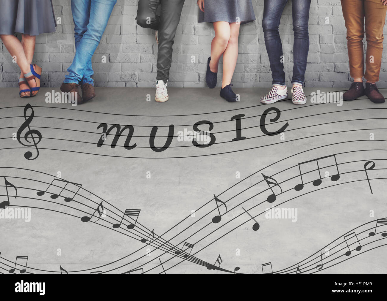 Music Notes Entertainment Melody Listening Concept Stock Photo - Alamy