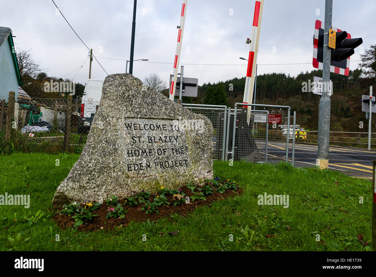 Large carved stone at the entrance to St Blazey, Par, Cornwall, UK ...