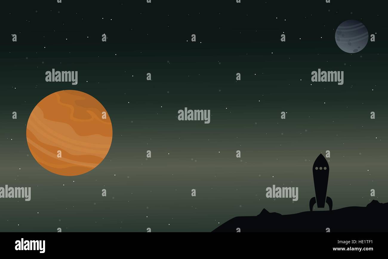 Rocket with planet on outer space landscape Stock Vector Image & Art ...