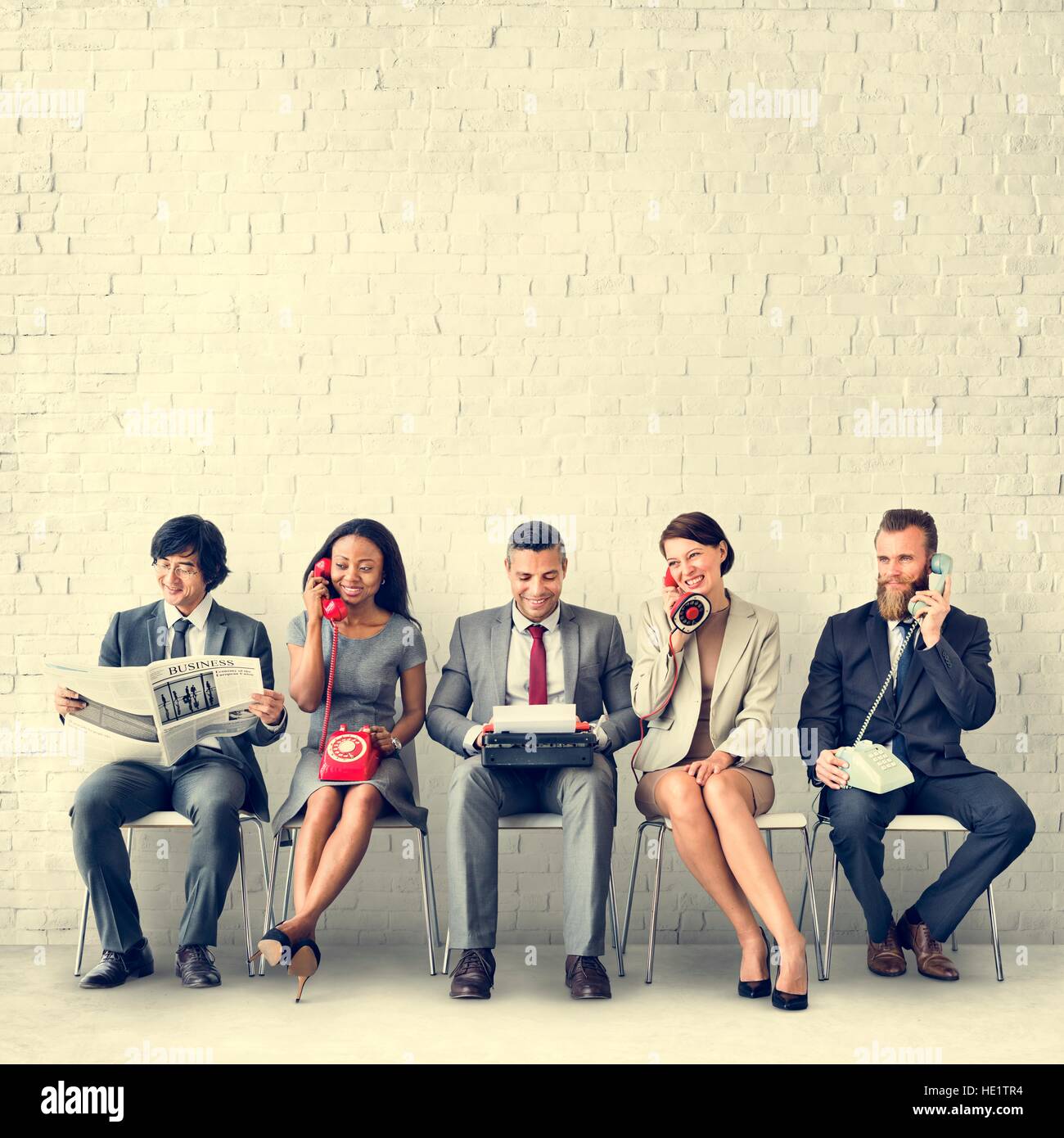 Business Team Working Using Vintage Objects Concept Stock Photo - Alamy
