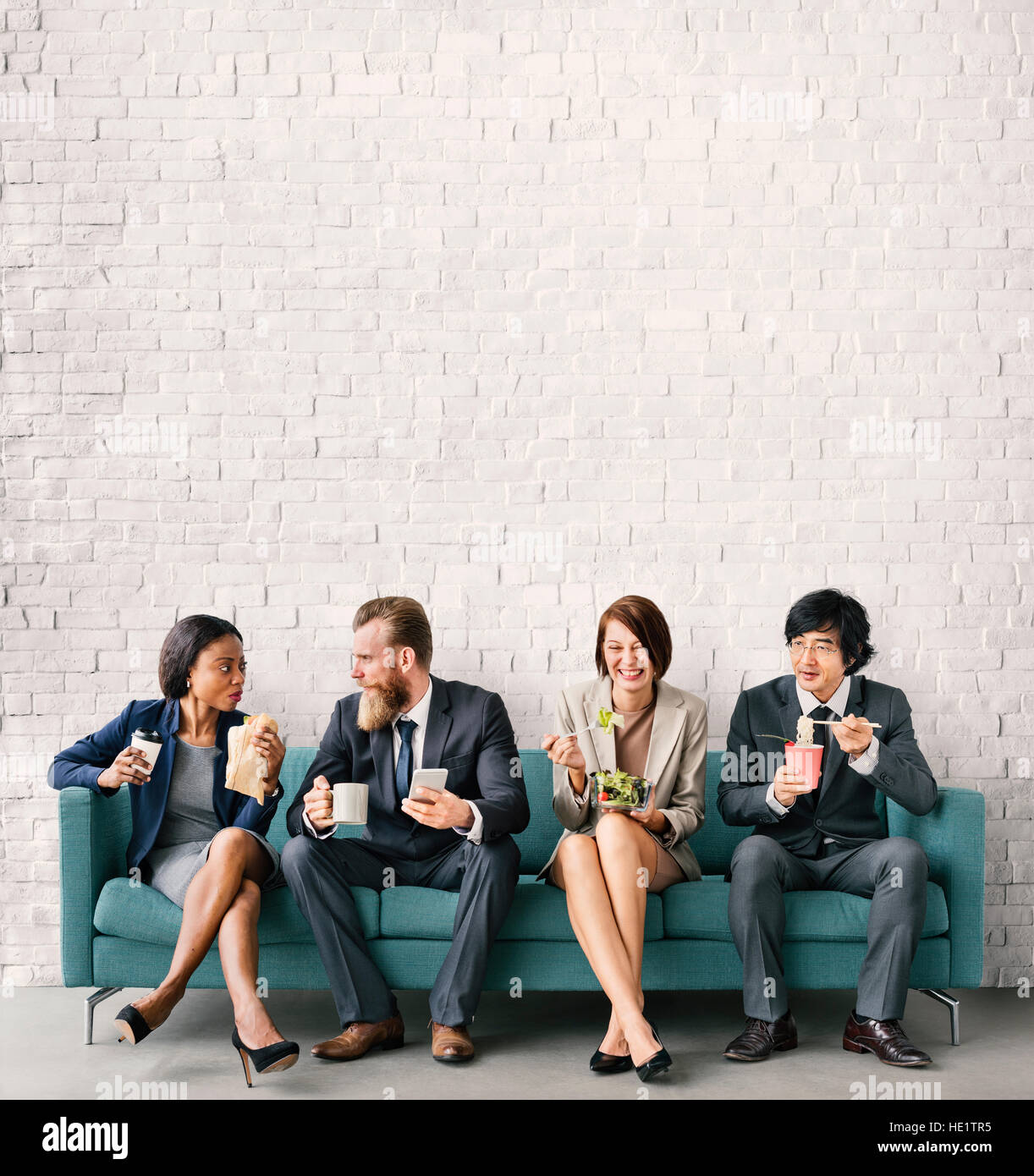 Business Team Working Break Eating Lunch Concept Stock Photo - Alamy