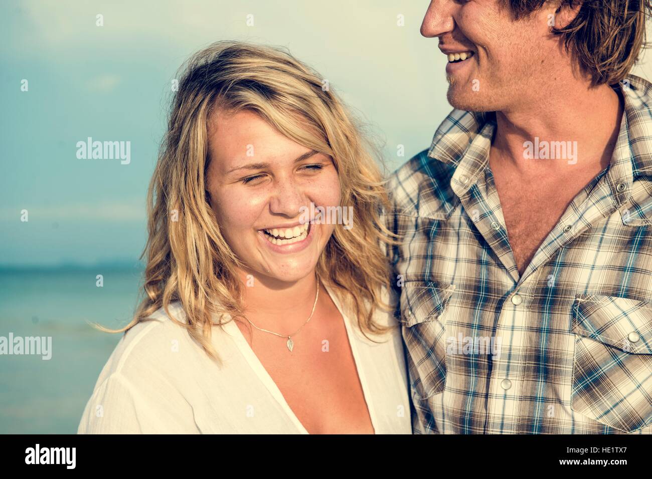 Couple Beach Cheerful Summer Vacation Tropical Concept Stock Photo - Alamy