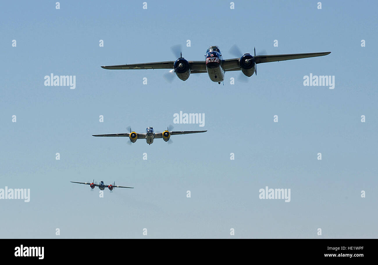 Vintage B-25 Mitchell bombers fly over the National Museum of the U.S ...