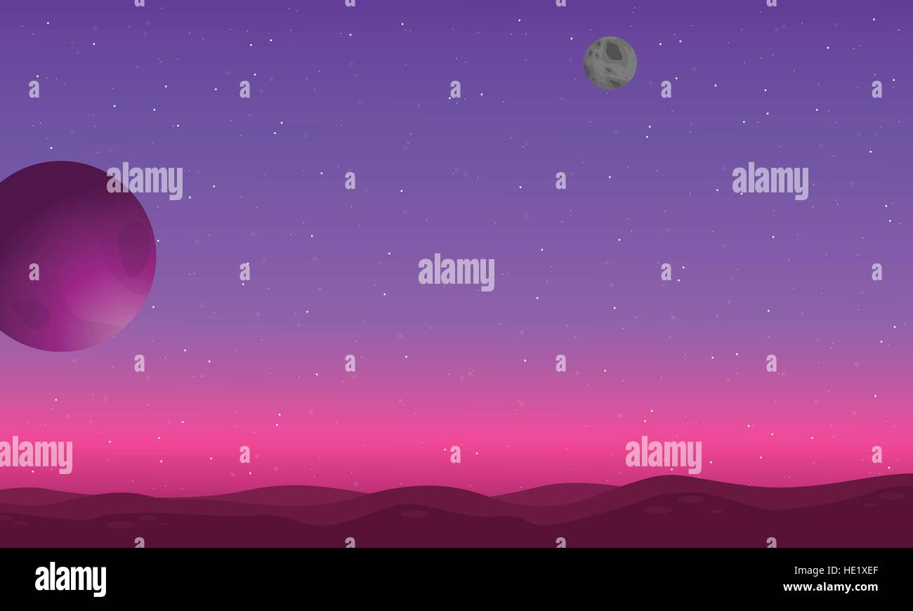 Outer space background with desert and planet landscape Stock Vector ...