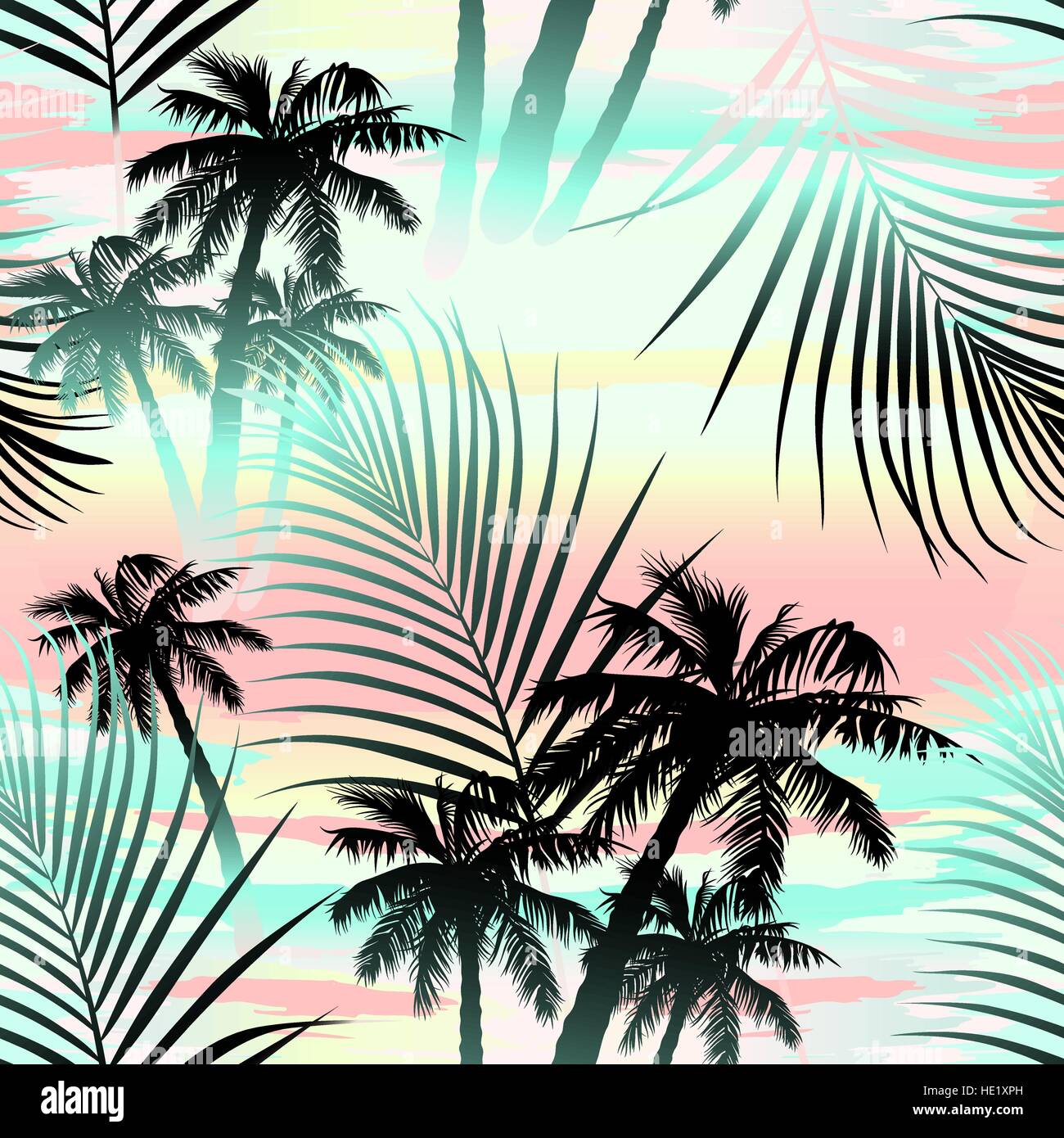 Tropical beach sunset with plants Stock Vector Images - Alamy