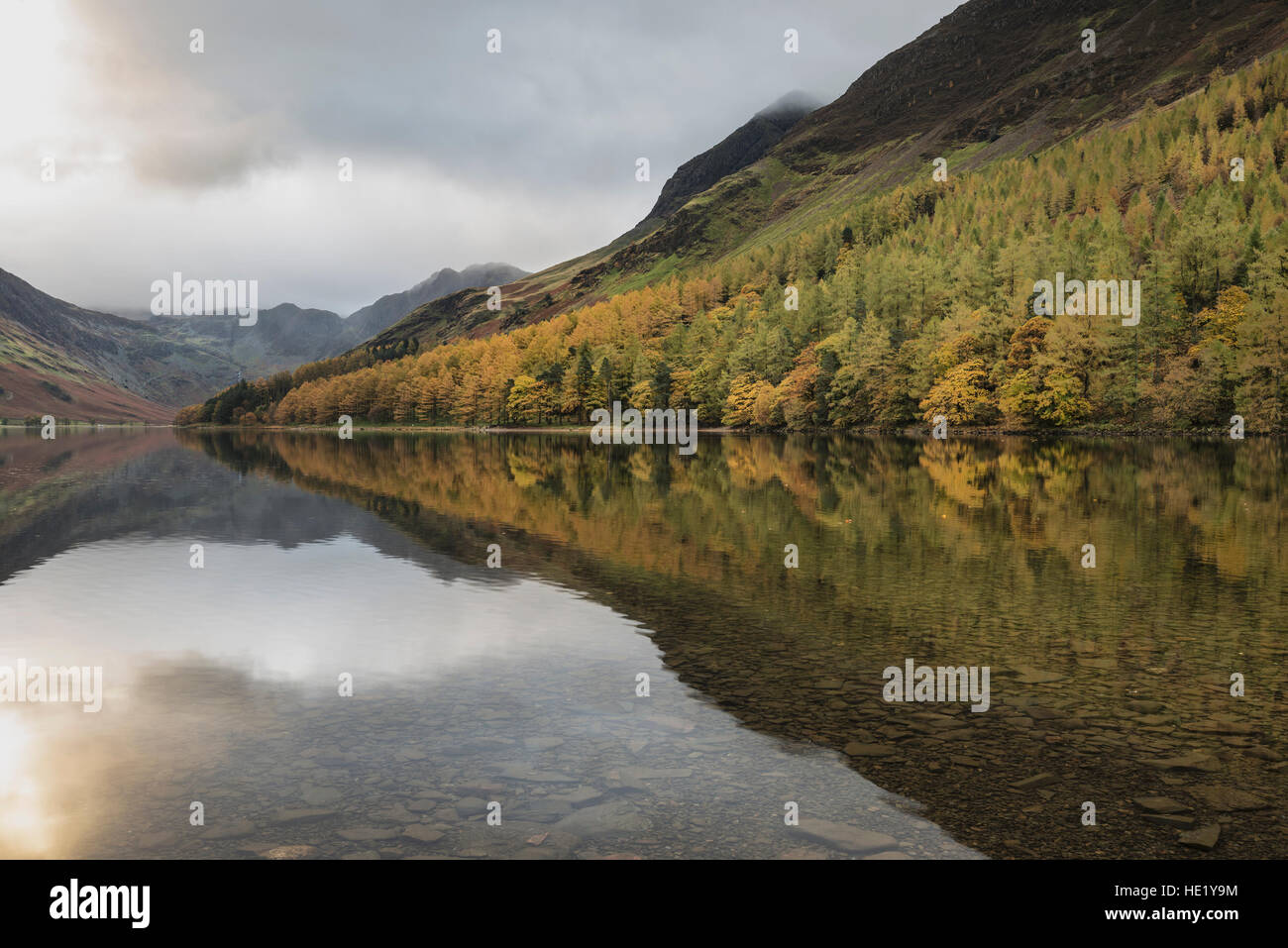 Stunning Autumn Fall landscape image of Lake Buttermere in Lake ...
