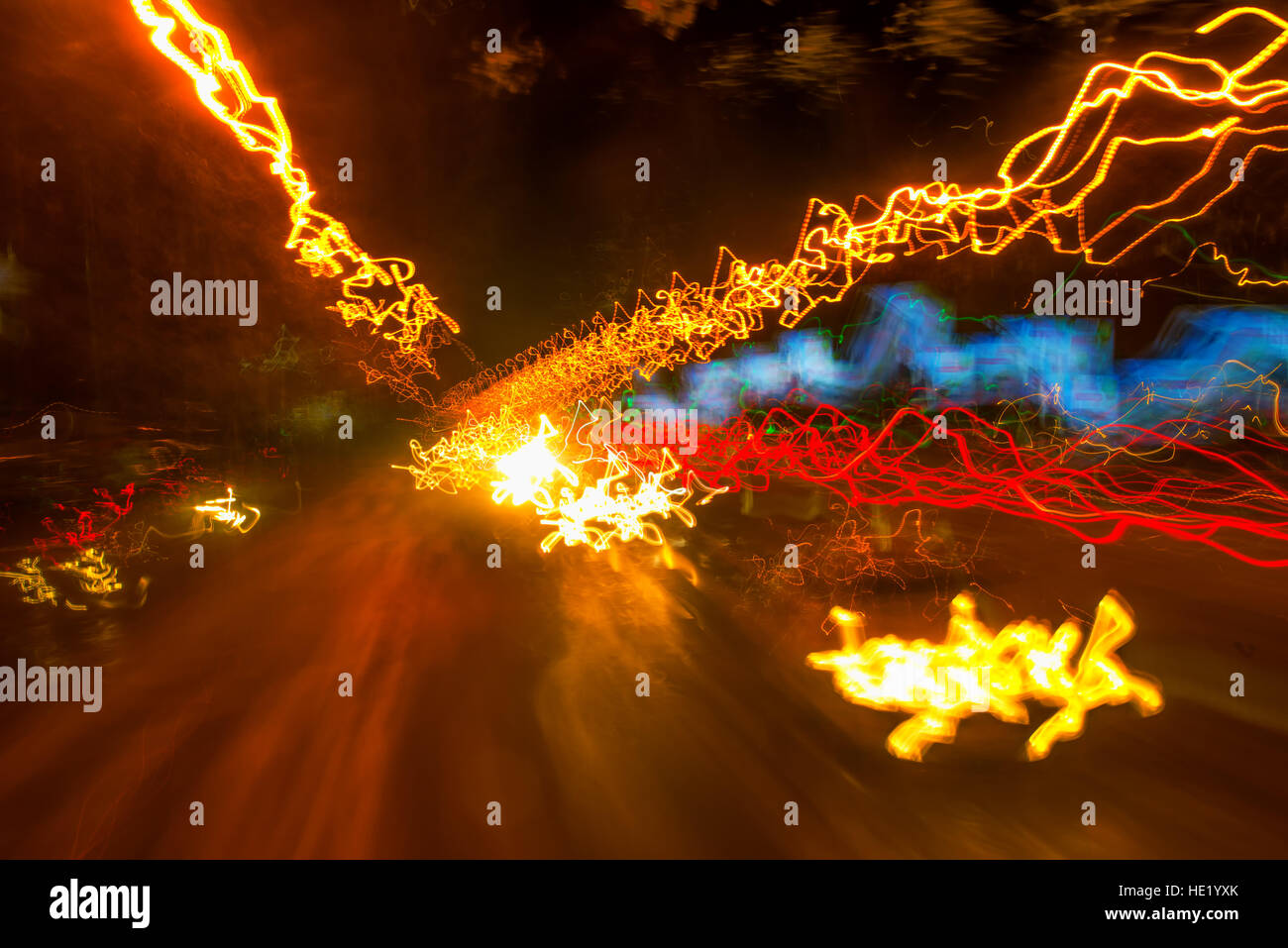 Traffic light paint with long exposure, colorful abstract motion blur ...