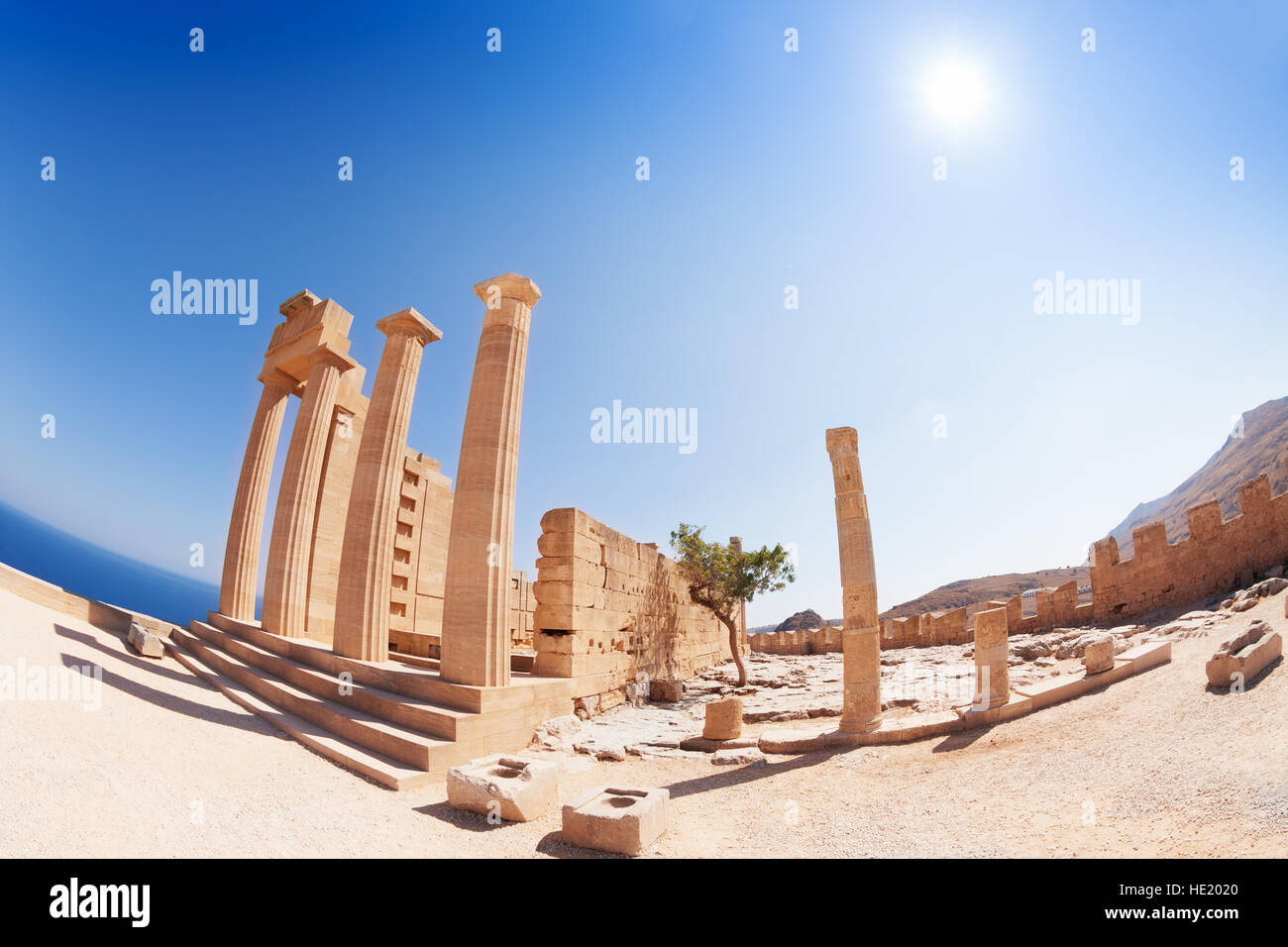 Lindos Acropolis' columns of the Hellenistic stoa Stock Photo - Alamy