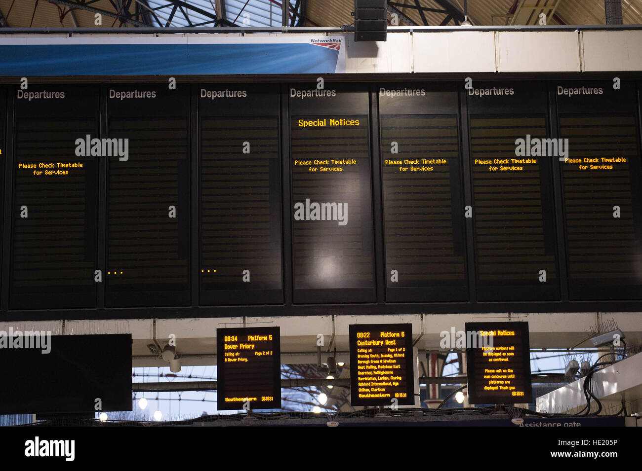 An empty departures board at London's Victoria Station on the third day ...