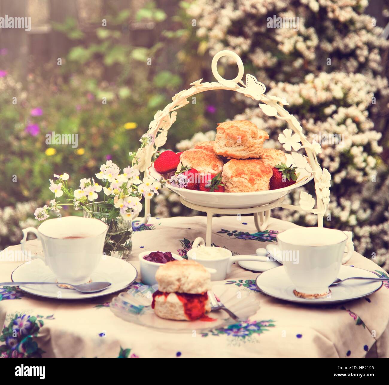 Tea Break Scone Strawberry Jam Garden Outdoors Concept Stock Photo - Alamy