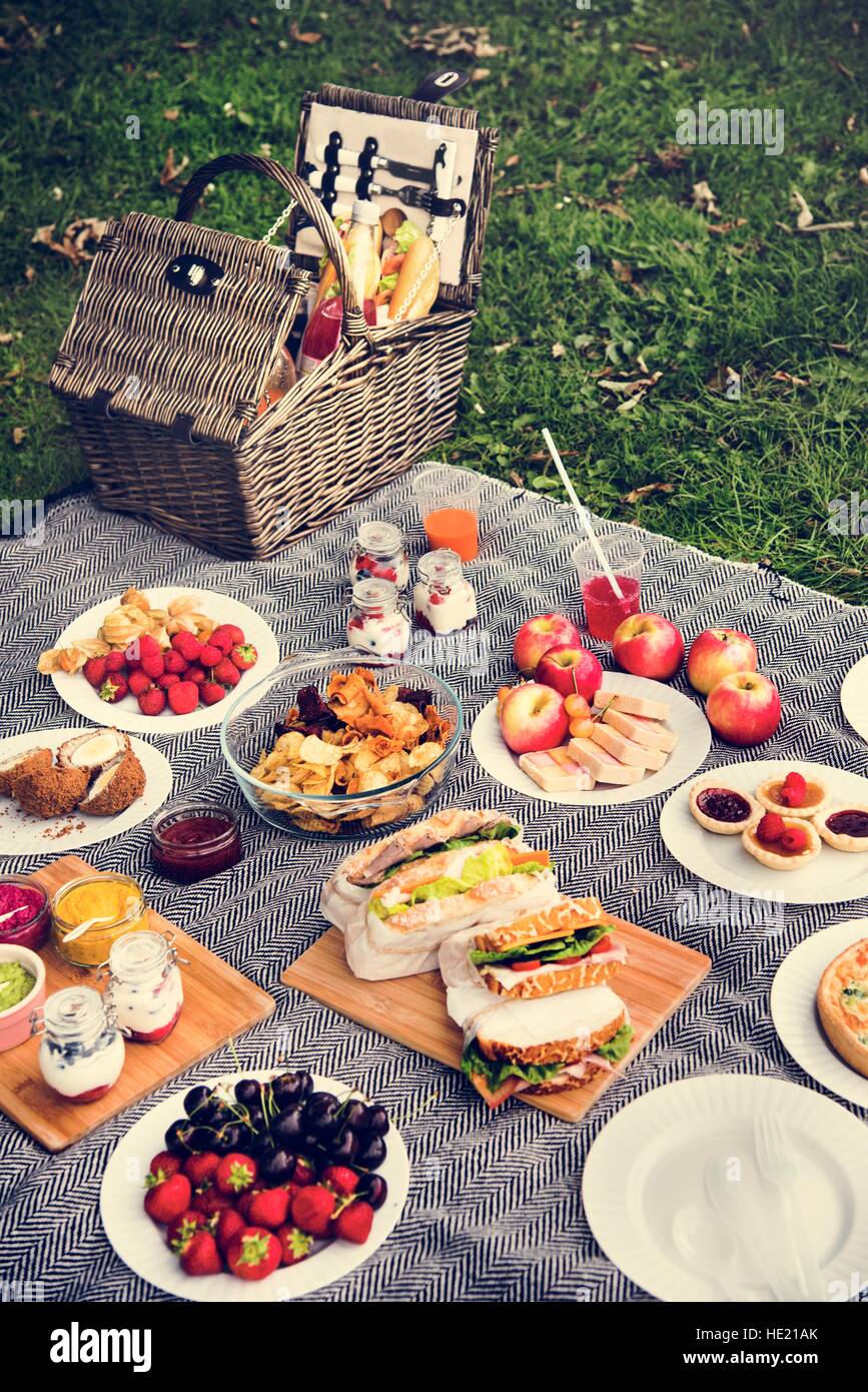 Picnic Lunch Meal Outdoors Park Food Concept Stock Photo - Alamy