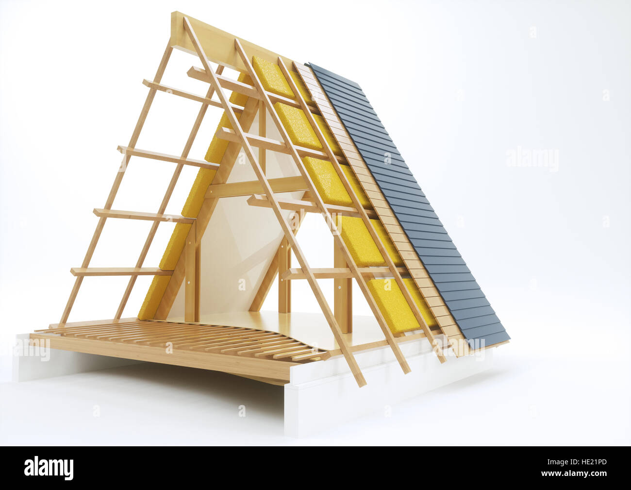 Roof construction with technical details - 3D Rendering Stock Photo - Alamy