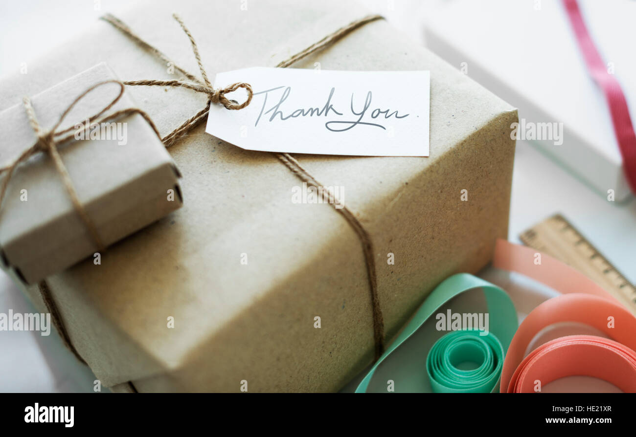Thank You Gift Message Present Packing Concept Stock Photo - Alamy