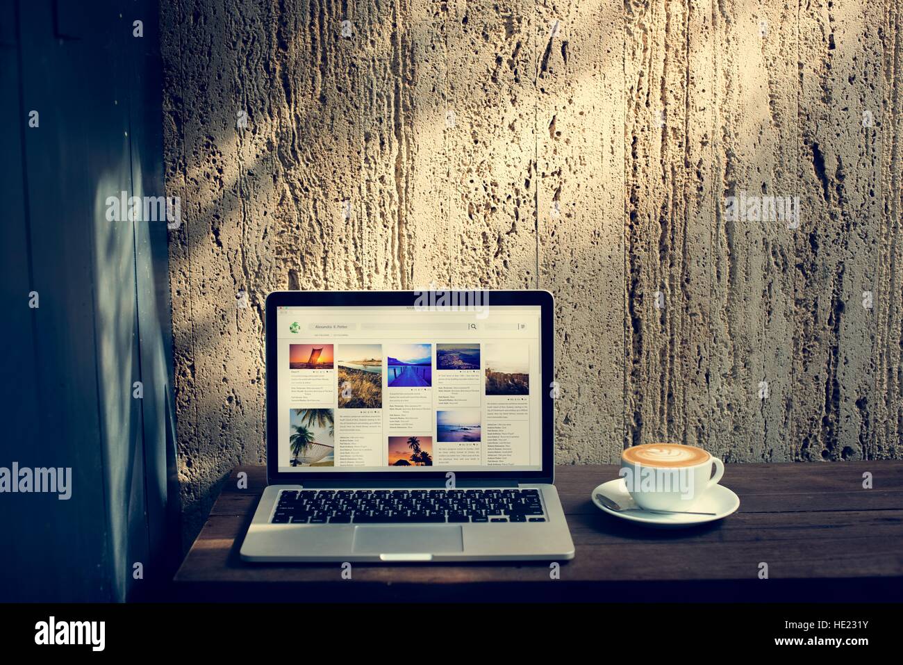 Coffee Laptop Latte Cappuccino Technology Concept Stock Photo - Alamy