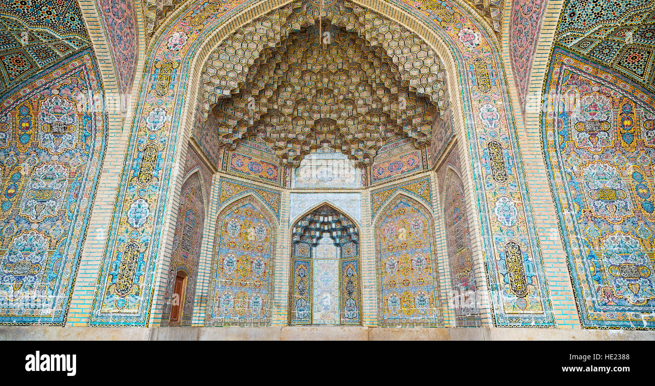 in iran the old mosque and traditional wall tile incision near minaret ...