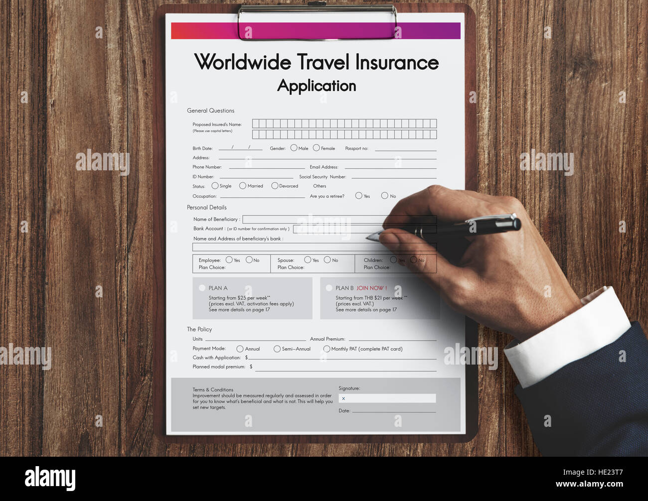 Worldwide Travel Insurance Application Form Concept Stock Photo - Alamy