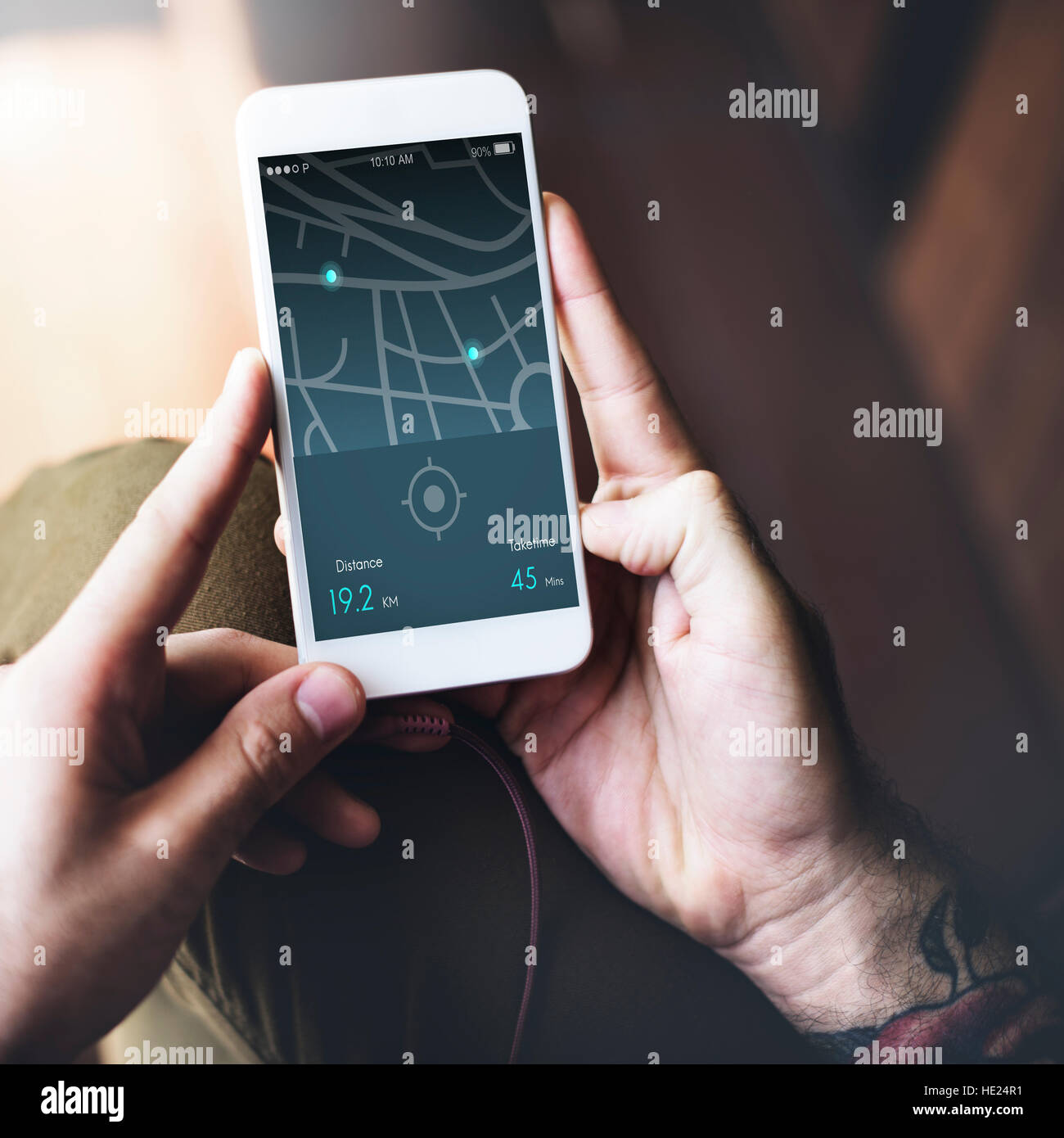 Navigation Distance Map Application Concept Stock Photo - Alamy