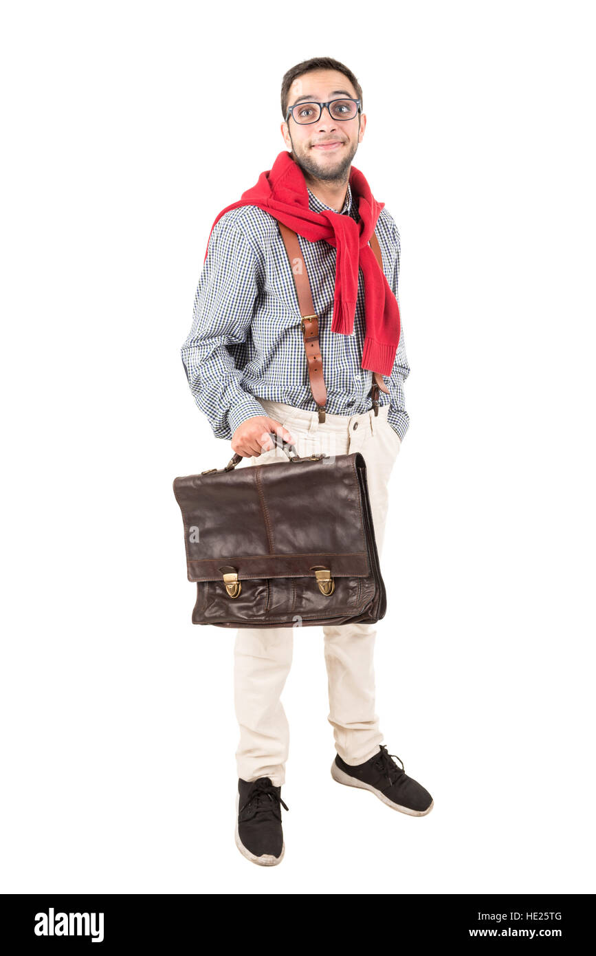 Young nerd posing with case isolated in a white background Stock Photo ...