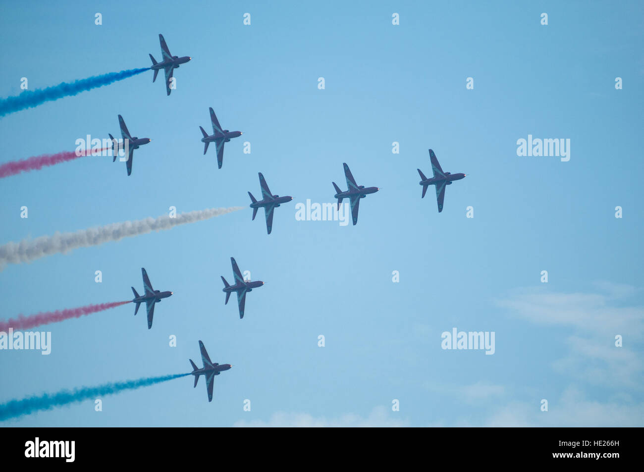 Red arrows formation smoke aeroplane plane royal air force aerobatics ...