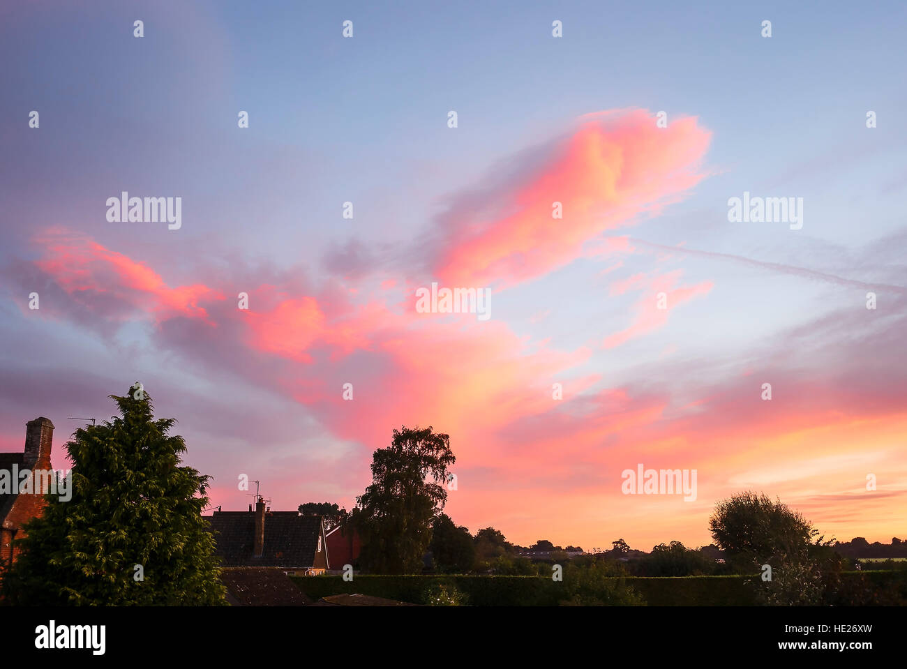 Dawn sunrise over Netherstreet Bromham Wiltshire England UK Stock Photo ...