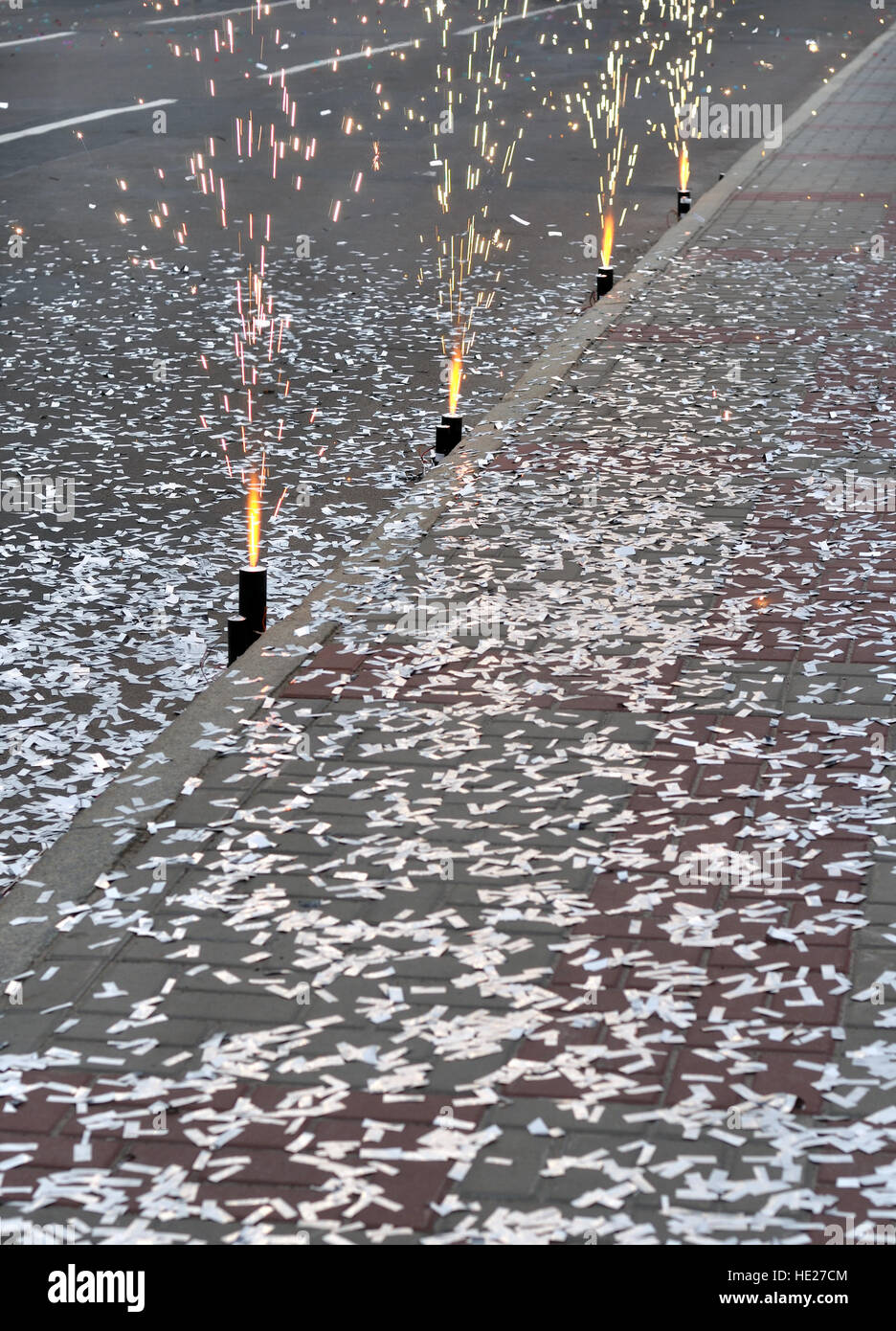 fireworks and falling confetti Stock Photo - Alamy