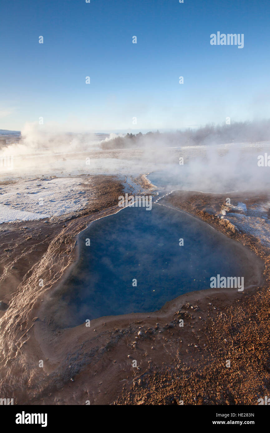 Blesi, hot spring pool in the geothermal area beside the Hvítá River ...