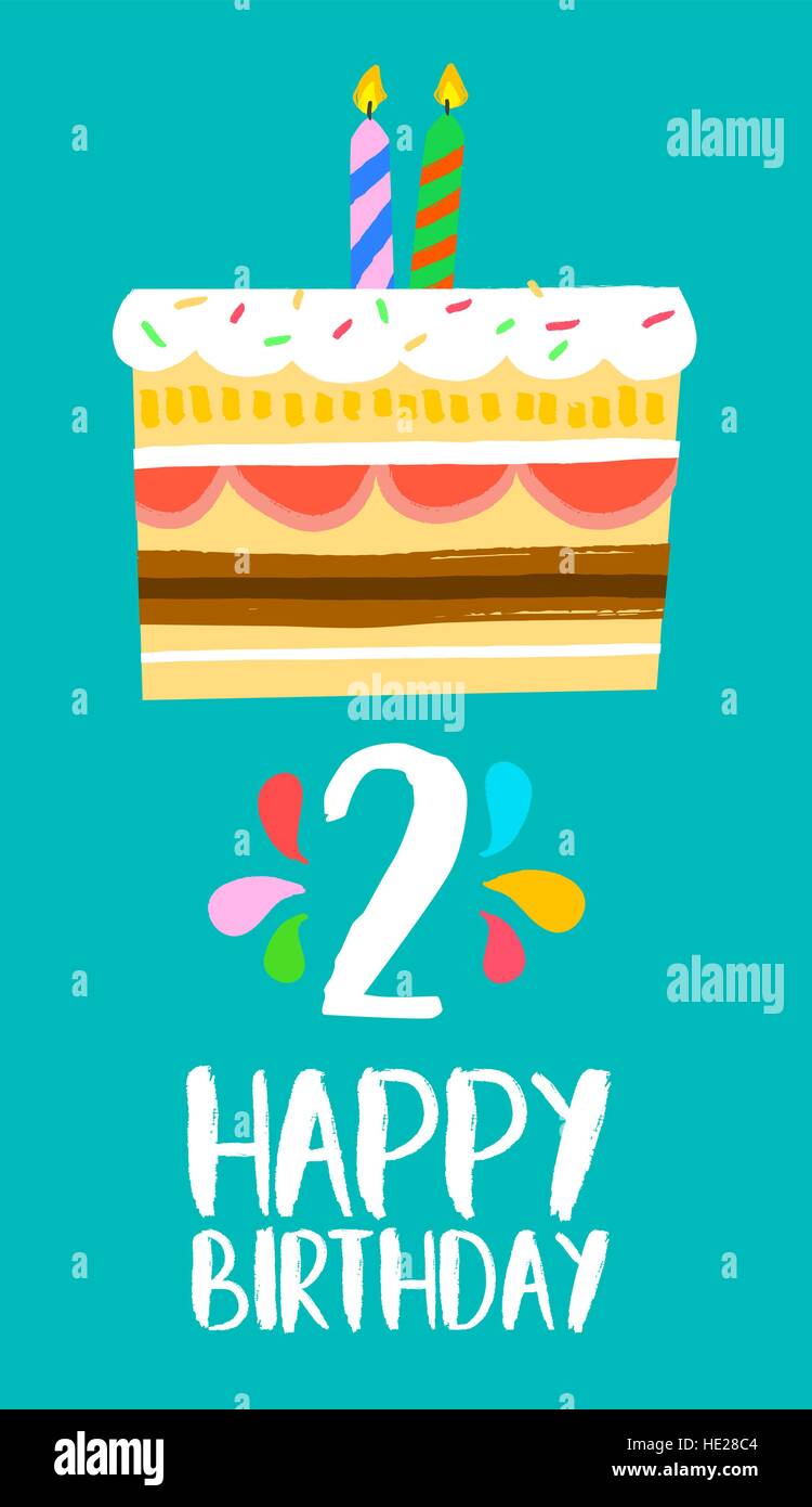 Happy birthday number 2, greeting card for two year in fun art style ...