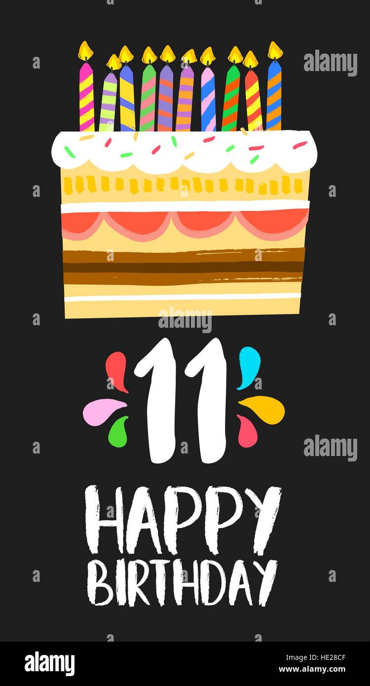 Happy birthday number 11, greeting card for eleven years in fun art ...