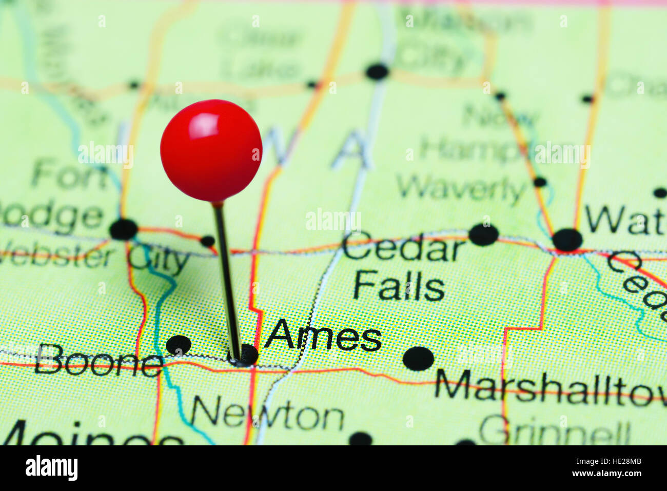 Ames pinned on a map of Iowa, USA Stock Photo - Alamy