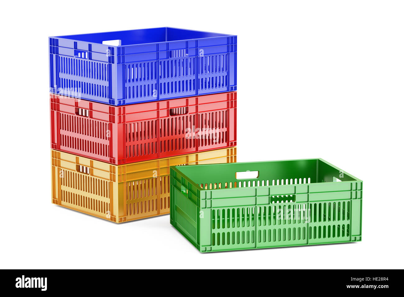 colored plastic crates, 3D rendering isolated on white background Stock ...