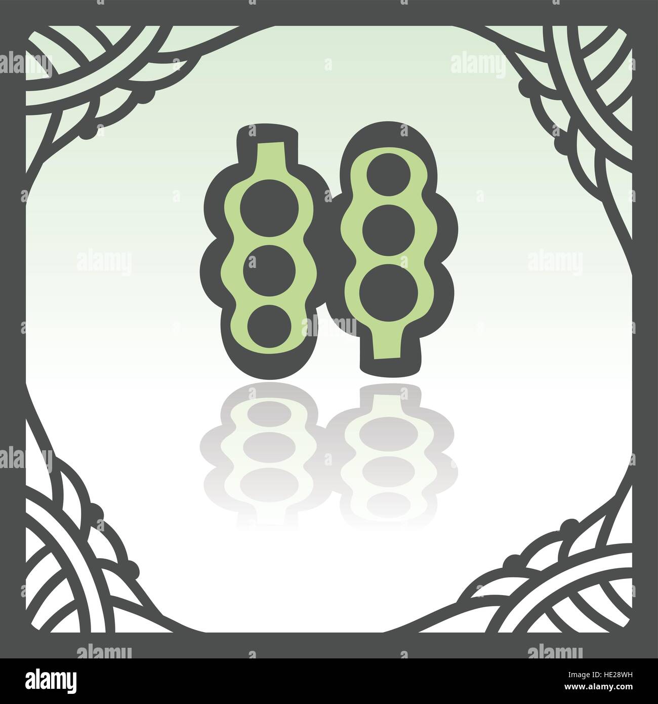 Vector outline pea beans in pod food icon in hand drawn frame. Elements ...