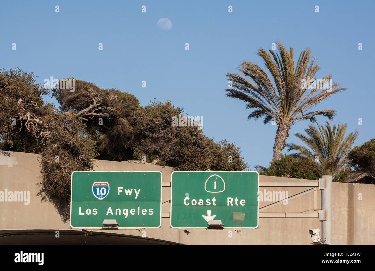 Scenic Coast Route Highway 1, and 10 Freeway signs at Santa Monica,Los ...