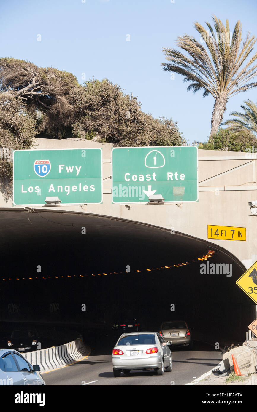 Scenic Coast Route Highway 1, and 10 Freeway signs at Santa Monica,Los ...
