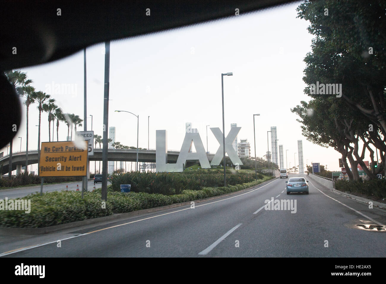 Freeway ,Expressway, road arriving at huge sign at LAX Airport, Los ...