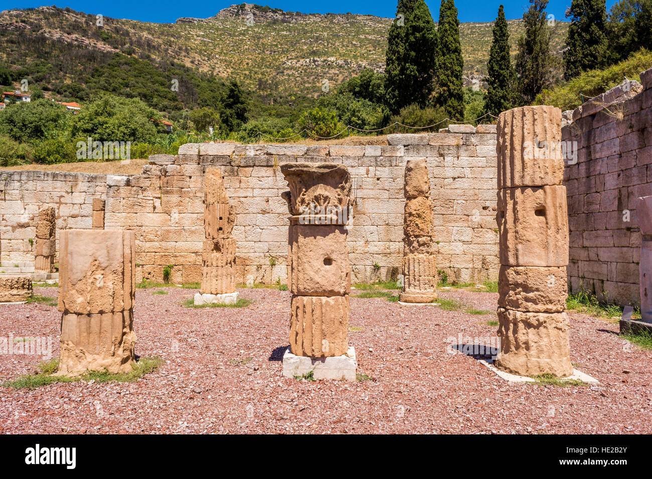 Pillar ruins at Ancient Messini, Messinia at Peloponnese, Greece Stock ...