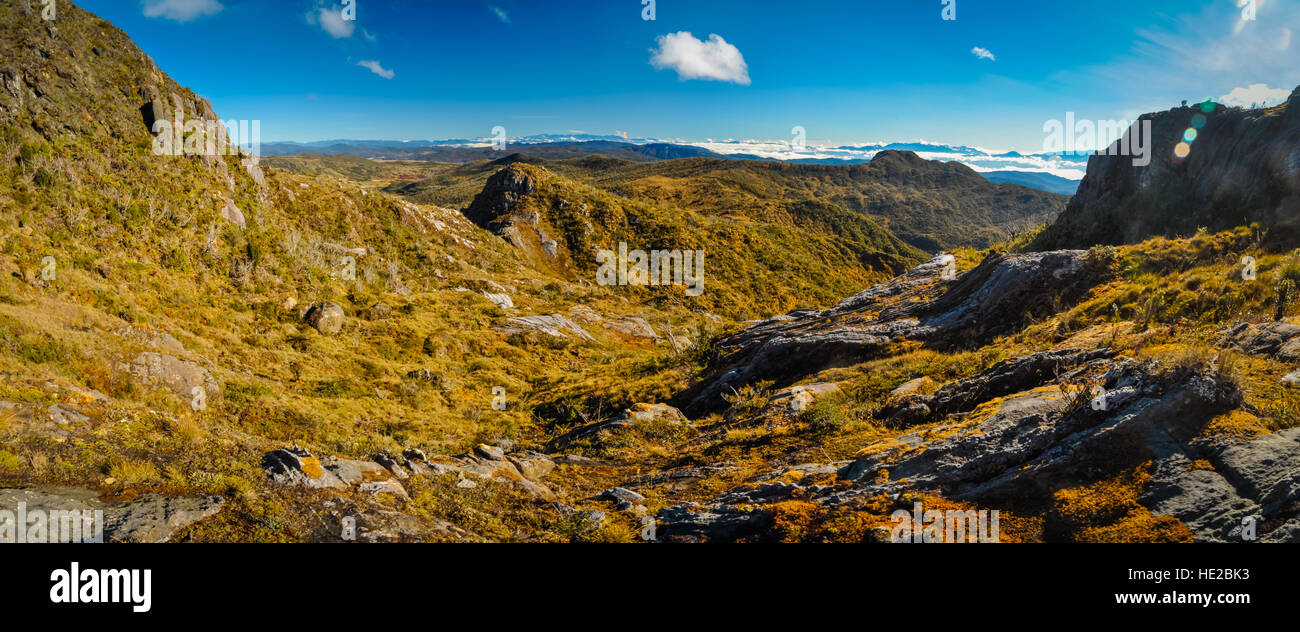 Panoramic view of wilderness and rocks in mountains in Trikora, Papua ...