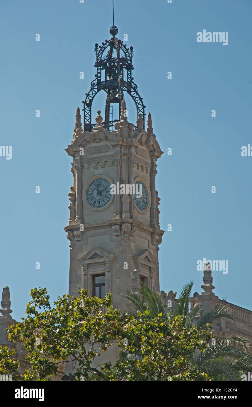 Valencia, City Hall, Clock Tower, Spain Europe Stock Photo - Alamy