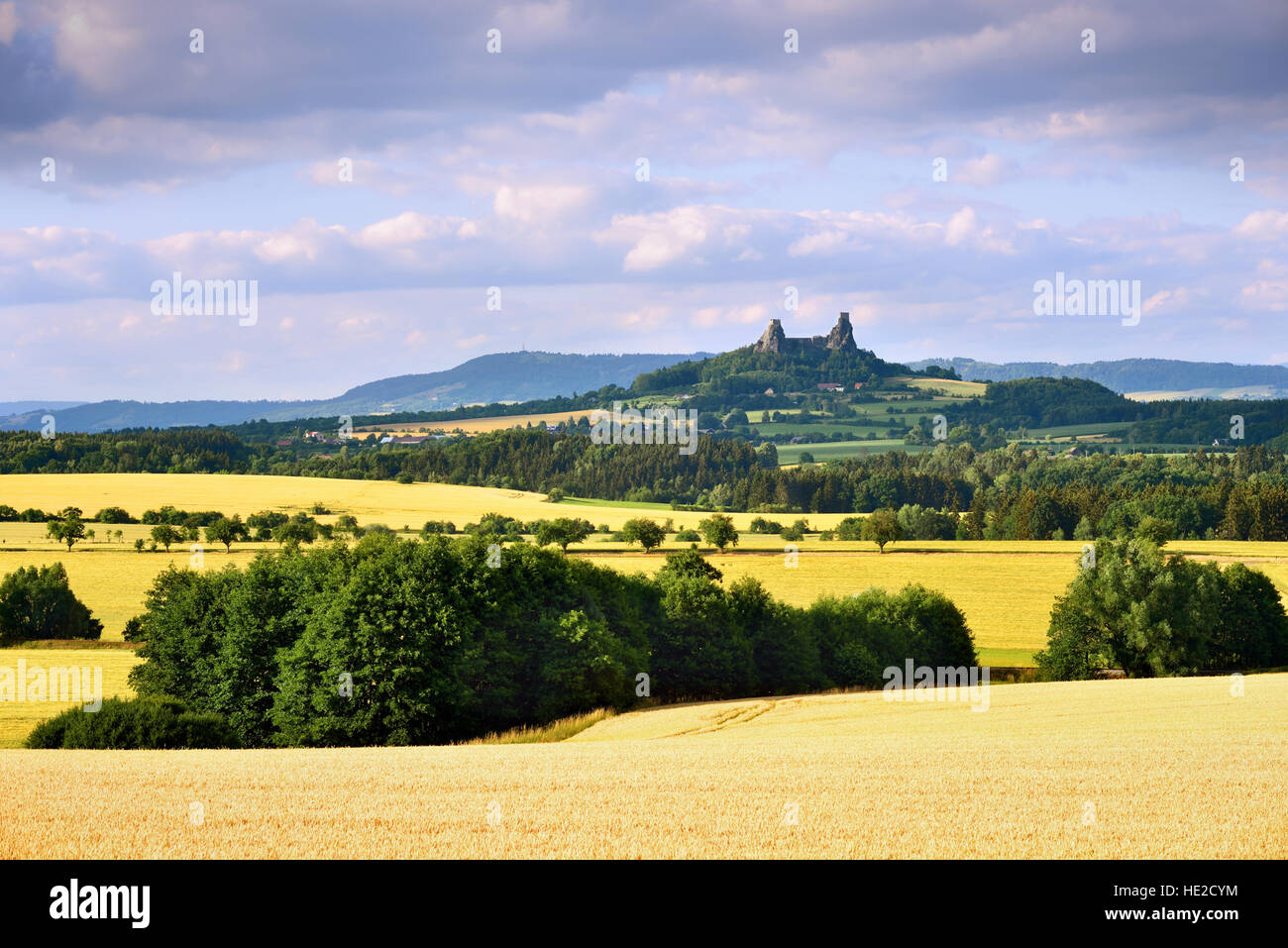 Medieval castle of Trosky and surrounding summer time landscape Stock ...