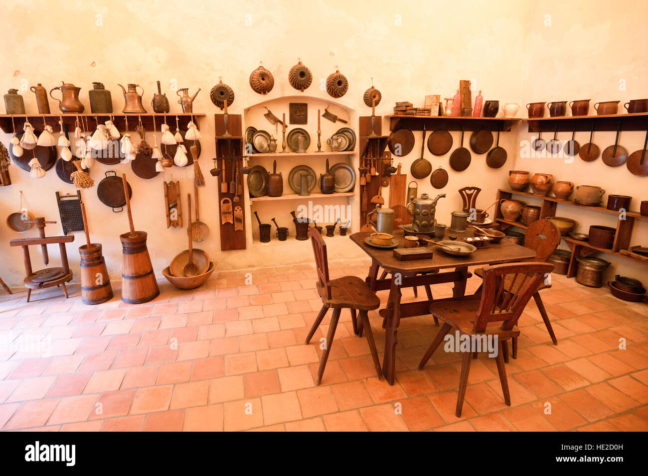 Old medieval castle kitchen with variety of dishes Stock Photo - Alamy