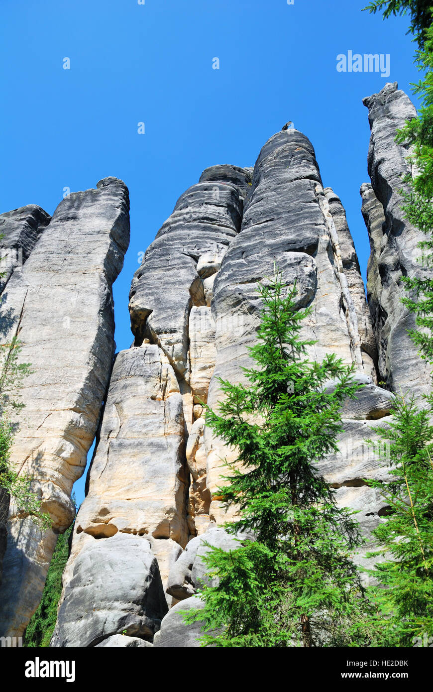 High sandstone rock city towers in Adrspach, Czech Republic Stock Photo ...