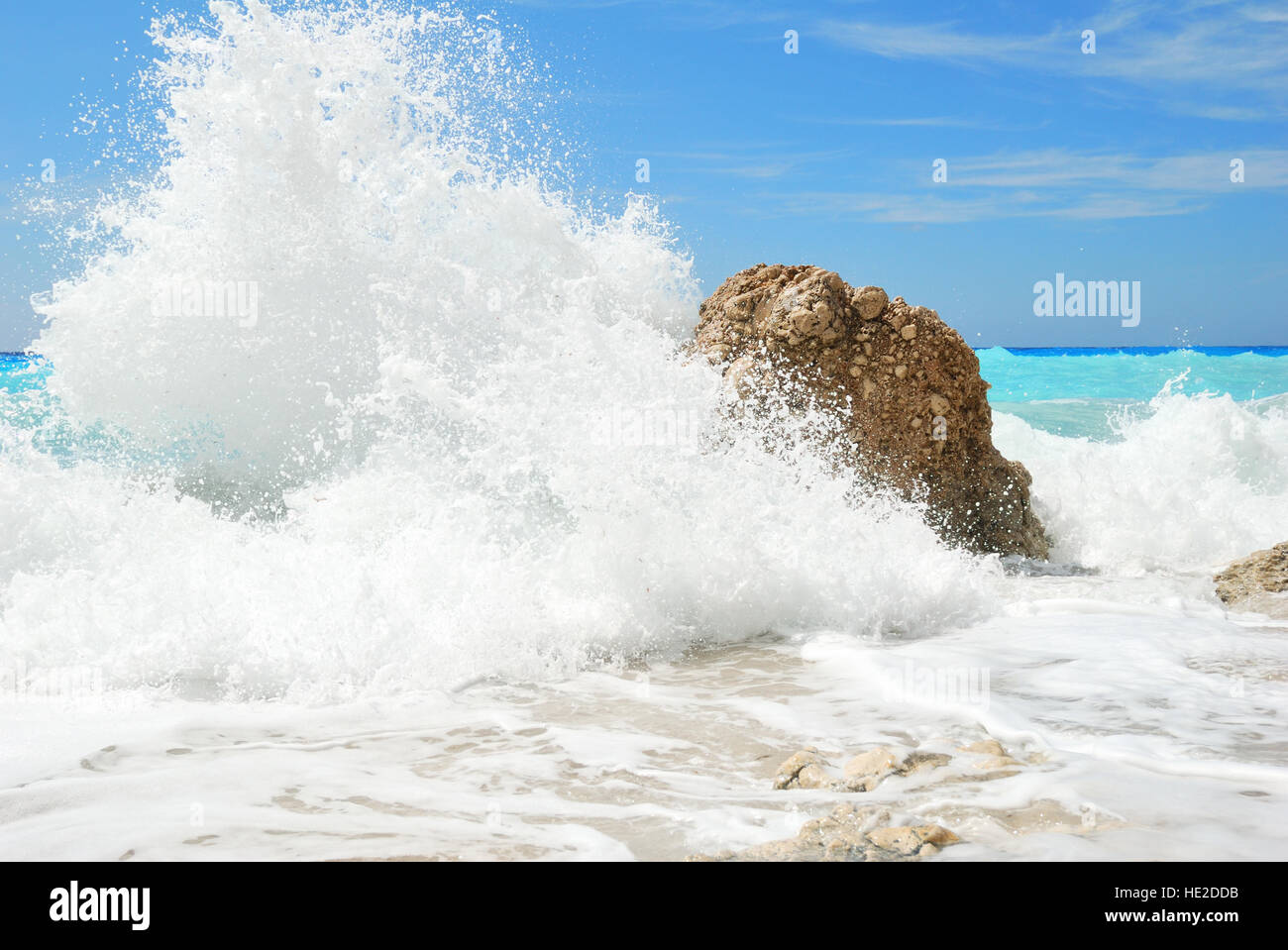 Big and high windy sea water spray splash Stock Photo - Alamy
